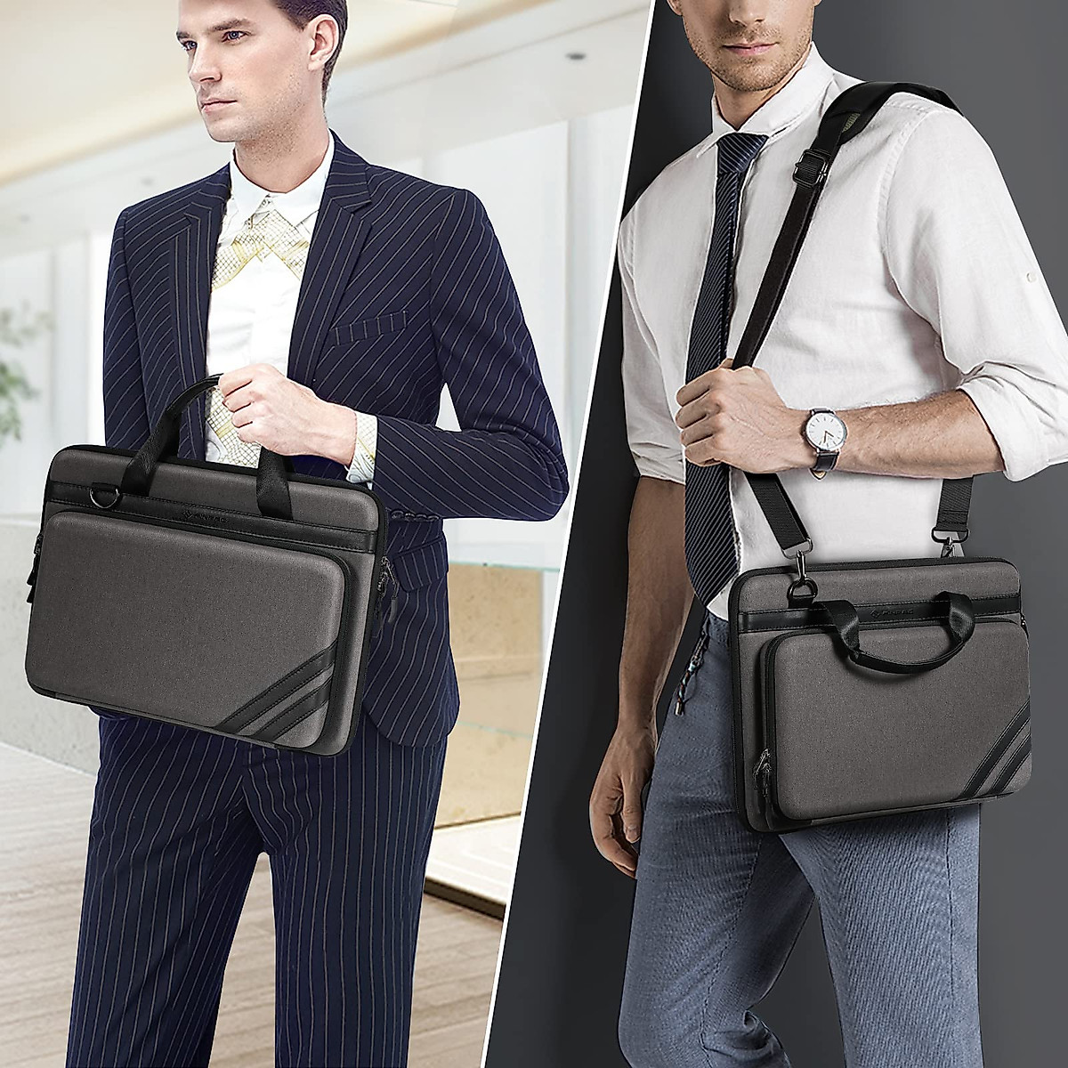 FINTIE FINPAC 13-14" Laptop Sleeve Case Briefcase Shoulder Bag with Tablet Pocket and Accessory Pouch for MacBook Pro 14, 13" MacBook Pro/Air, iPad 12.9-13 & Other Up to 14" Chromebook Tablet - Gray