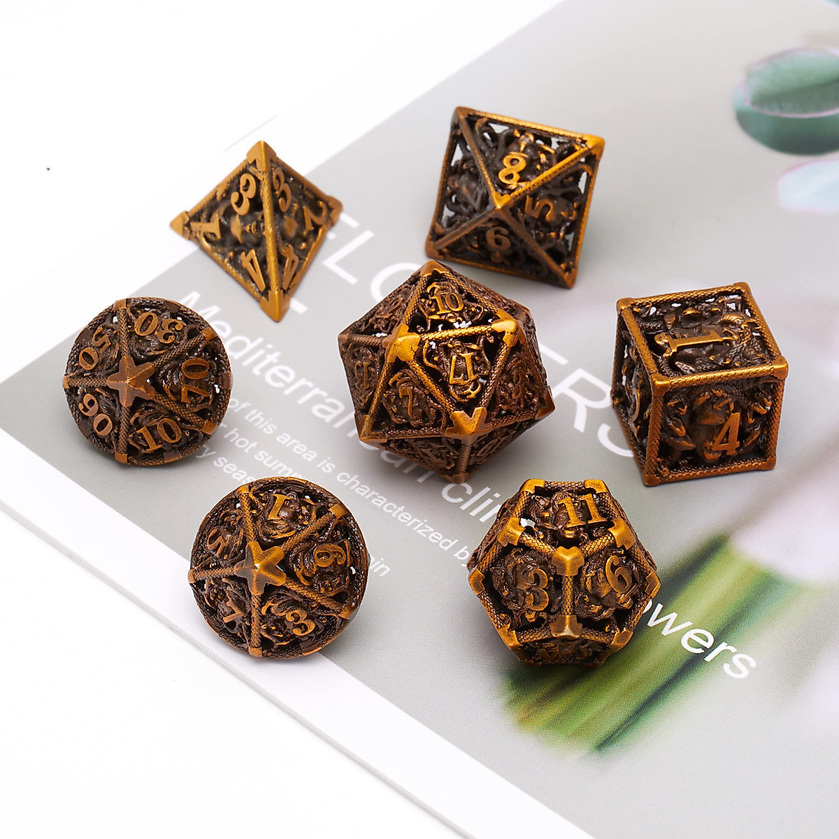 YZDHERO Hollow Metal DND Dice Set Polyhedral D&D Dice 7pcs for Call of Cthulhu, Dungeons and Dragons RPG MTG Table Games Pathfinder Shadowrun (Silver)