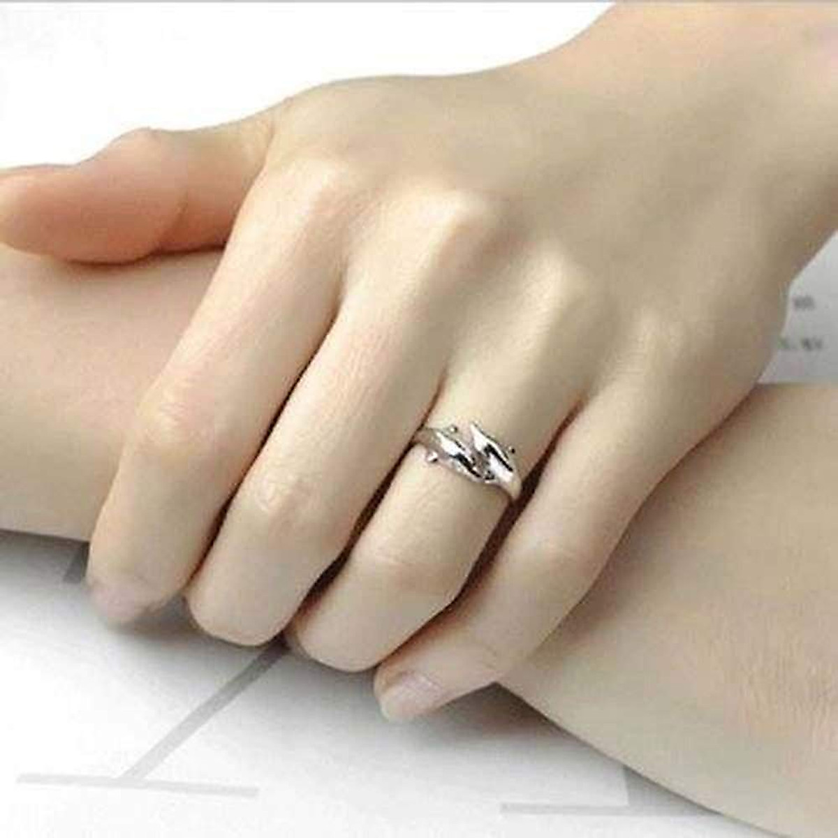 shiYsRL Exquisite Jewelry Ring Love Rings Fashion Women Silver Plated Double Dolphin Opening Adjustable Finger Ring Gift Wedding Band Best Gifts for Love with Valentine's Day - Silver
