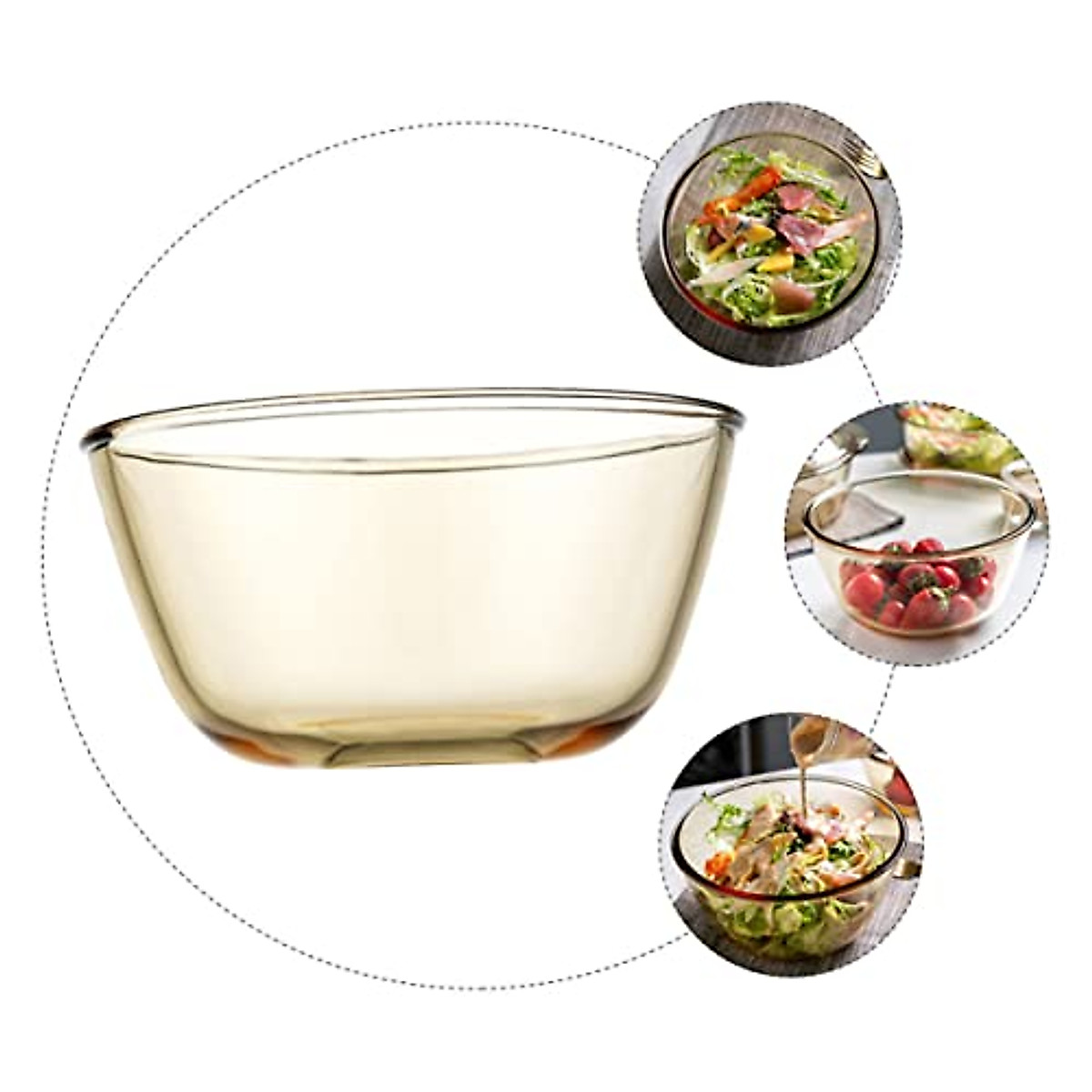 Asakkura 1pc Amber Salad Bowl Glass Fruit Bowl Glass Cereal Bowls Dessert Cups Glass Transparent Salad Bowl Glass Serving Bowl Deep Serving Bowl Microwave Bowl Multipurpose Glassware Khaki