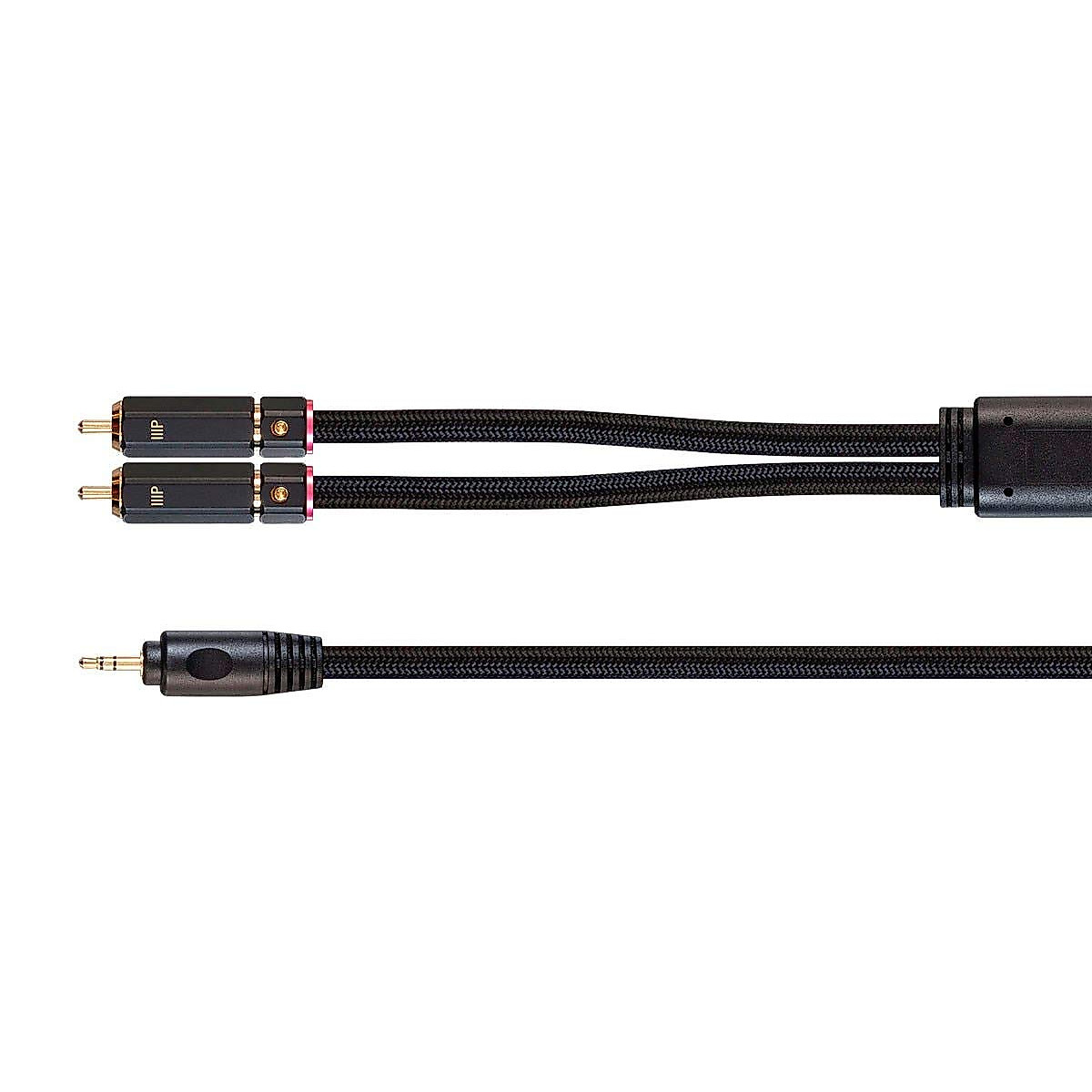 Monoprice 3.5mm to 2-Male RCA Adapter Cable - 15 Feet - Black, Gold Plated Connectors, Double Shielded with Copper Braiding - Onix Series