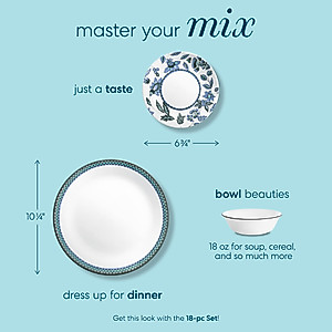 Corelle 18-Piece Dinnerware Set, Service for 6, Lightweight Round Plates and Bowls Set, Vitrelle Triple Layer Glass, Chip Resistant, Microwave and Dishwasher Safe, Veranda