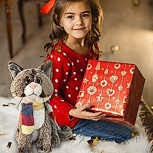 WEWINYTQ Cuddly Deluxe Cat Plush Toy, Soft Kitten Stuffed Animal Kitty Doll Toy Gifts for Kids Children’s Day, Birthday, Valentine, Christmas White and Brown –10 inch