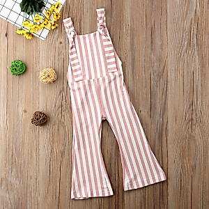 ZAXARRA Toddler Baby Girl Stripes Bell-Bottom Jumpsuit Romper Overalls Long Pants Outfits (1-2 Years, Brown Pink)
