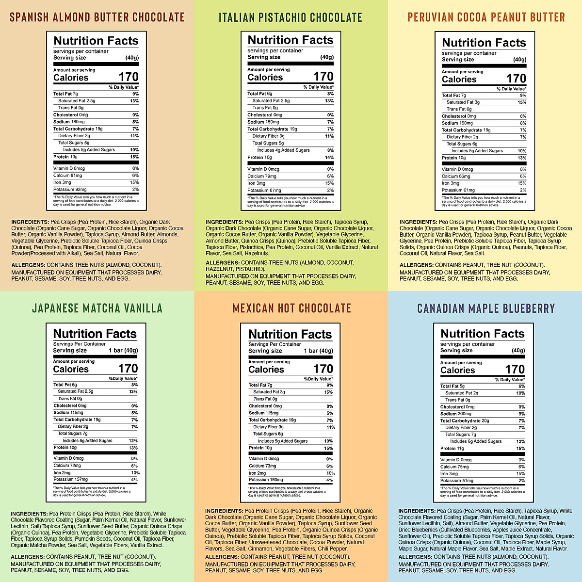 Mezcla Vegan Chocolate High Protein Bars, Gluten Free, Plant Based, Non GMO, No Dairy, 10g Protein, Healthy Snacks, 6 Flavor Variety Pack (8 Bars)