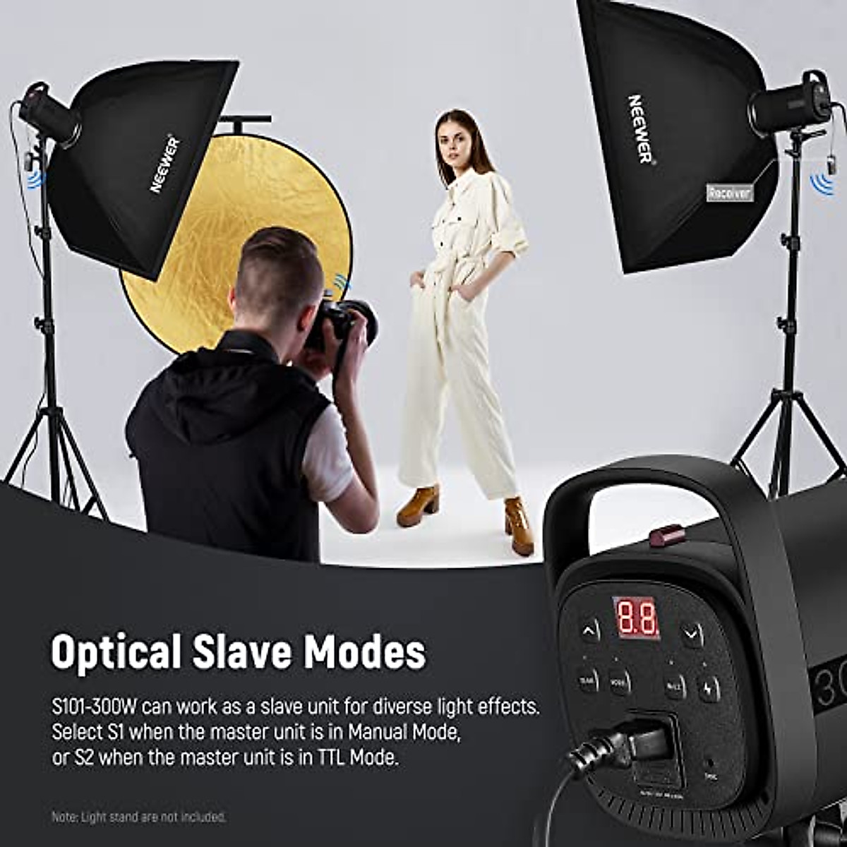 NEEWER 600W Photography Studio Strobe Flash Kit: 2xUpgraded S101-300W 5600K Monolight GN58 with Bowens Mount, 2xSoftbox, 1xRT-16 Trigger, 2xUmbrella, 1xReflector for Portrait Product Photo