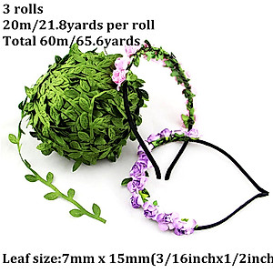 3 Rolls 22Yards Artificial Ivy Leaf Ribbon Fake Olive Green Vines Trim Jungle Garland with Sunflower Felt Applique for Rustic Wrapping Wedding Home Garden Decoration Craft Supplies