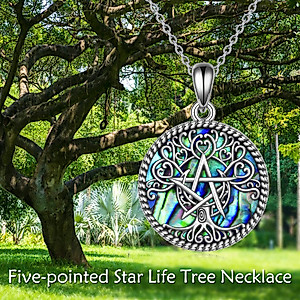 YFN Pentagram Pentacle Wiccan Necklace Sterling Silver Magic Amulet Tree of Life Necklace Star Pentagra Gothic Jewelry for Men Women
