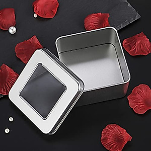 UPKOCH Clear Square Empty Tin 10PCS Metal Rectangular Empty Tins- Portable Box Containers Small Storage Kit& Home Organizer small tins with lids craft containers for Candies, Gifts- Square Tin