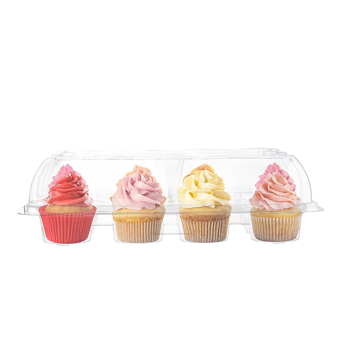 Plastic Cupcake Containers Boxes | 12 Compartment – 8 Pack | Disposable High Dome Dozen Cupcake Holder With Lid Bulk | Extra Sturdy Stackable Cupcake Boxes | Durable Muffin Packaging Transporter To Go