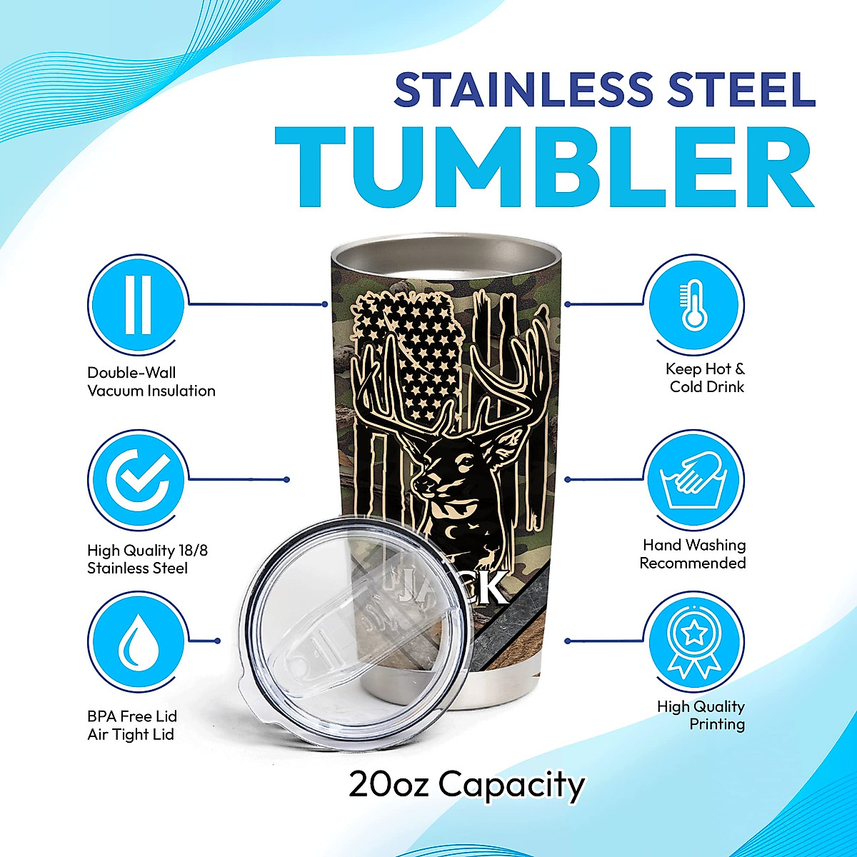 Hyturtle Personalized Hunting Gifts For Men - Deer Hunting Tumbler 20 Oz Travel Coffee Mug Stainless Steel - Fathers Day Hunting Gift For Dad, Him, Boy, Husband, Hunters From Son, Wife On Birthday