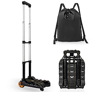 Folding Luggage Cart, TORIBIO Luggage Trucks Aluminum Portable Luggage Trolley with Storage Bag, Utility Dolly Platform Cart for Travel, House Office Moving, Travel, Shopping, Black