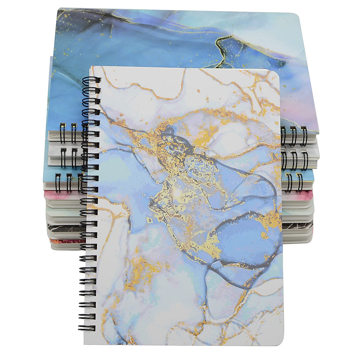 Yansanido Spiral Notebook, 8 Pcs A5 Marble Design Thick Hardcover 7mm College Ruled 80 Sheets -160 Pages Journals for Study and Notes (8 Style A5)