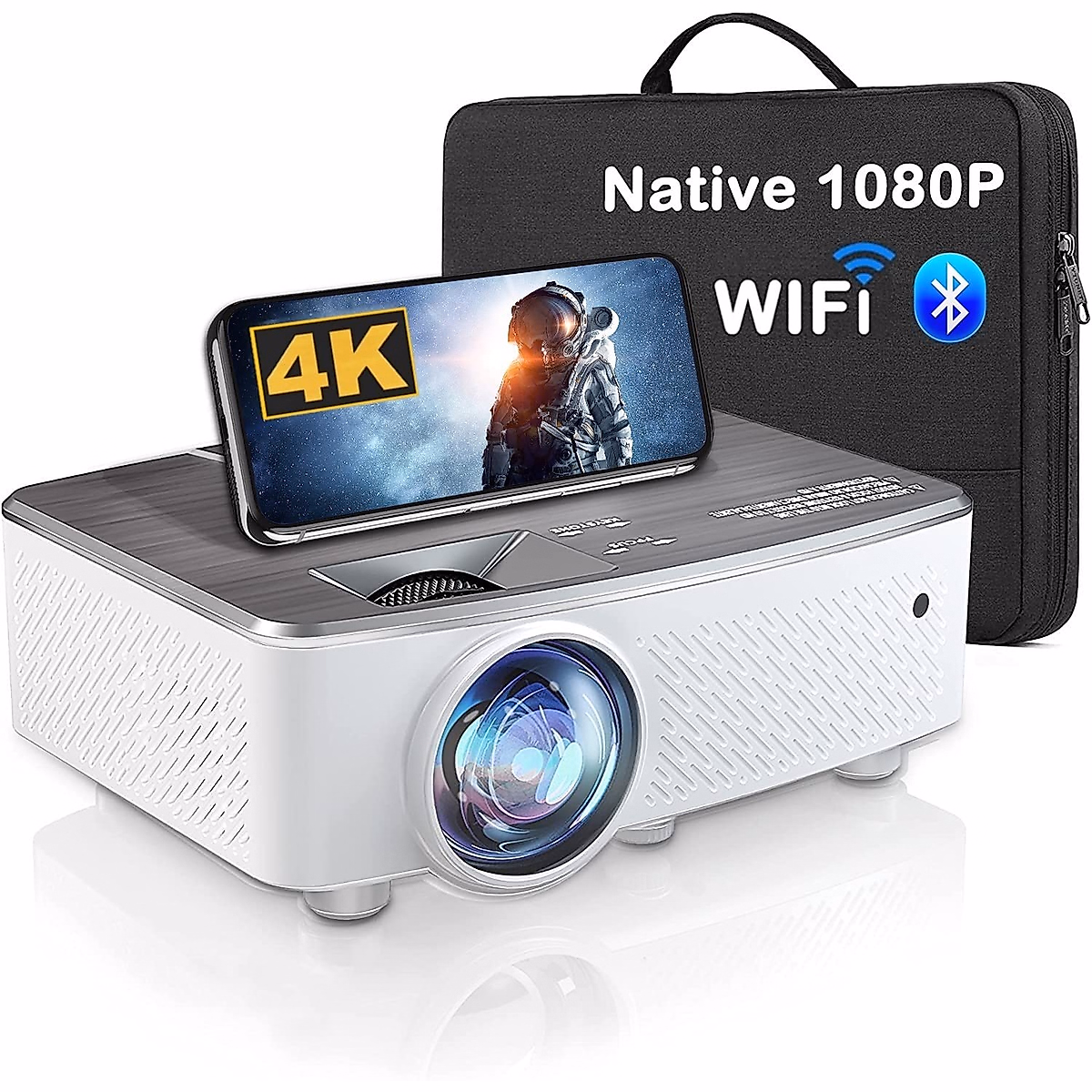 WiFi Bluetooth Projector, Native 1080P HD Movie Projector with Carrying Case, 9500LM 4K Supported 200" Display Home Theater, Compatible with iOS/ Android/ Xbox/ PS5/ TV Stick/ HDMI…