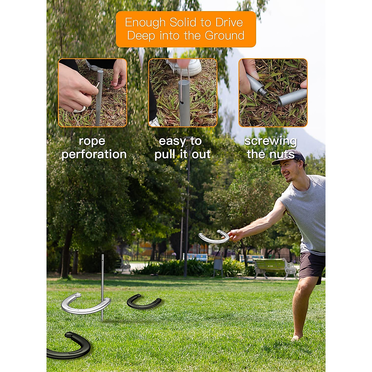 Horseshoe Tossing Game Kit & Pickleball Net with 4 Pickleballs
