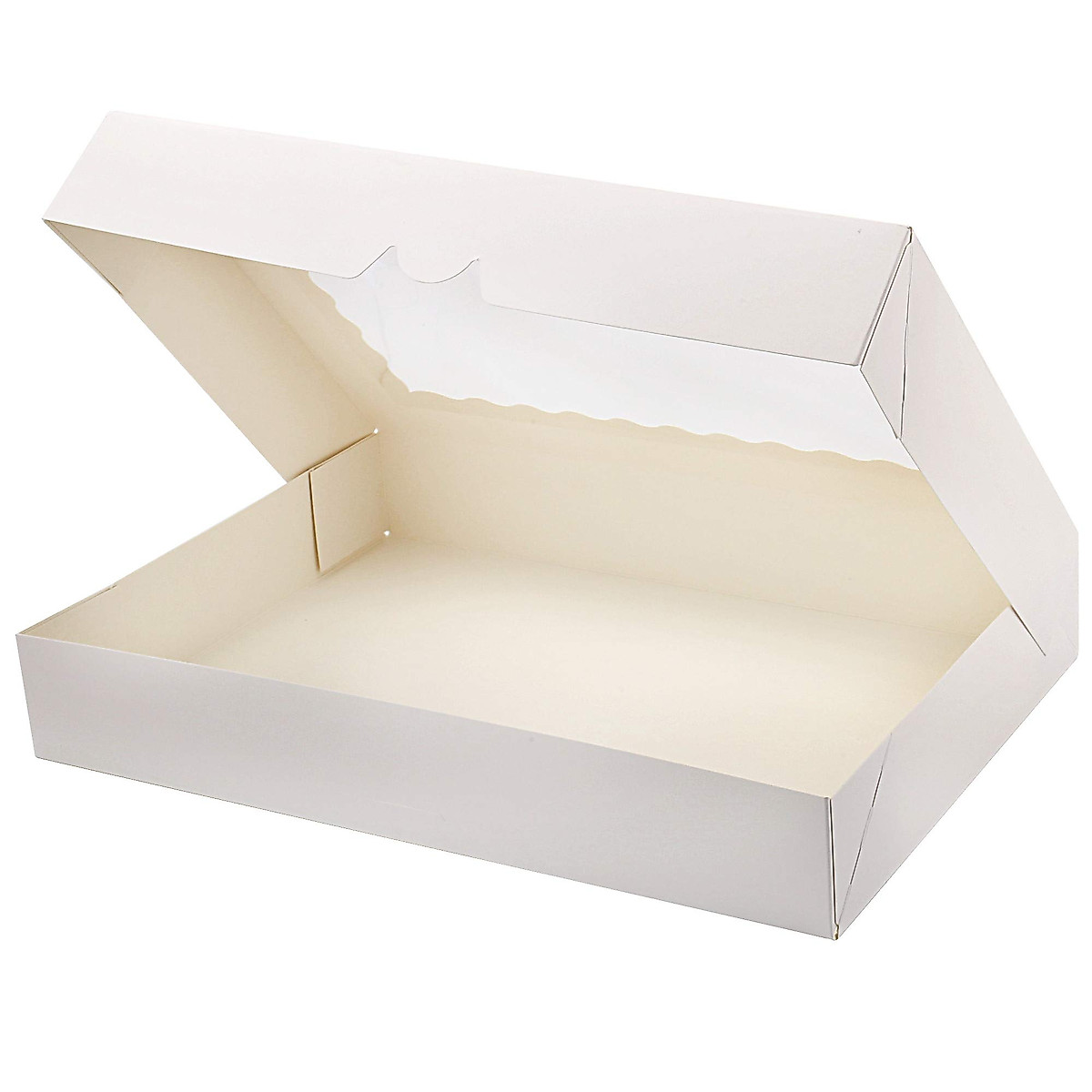Tcoivs 20-Pack 16" x 11" x 2.5" Bakery Boxes with Window Hold 12 Donuts, Auto-Popup Large Cookie Boxes, Treat Boxes for Pastries (White)