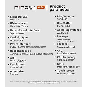 Pipo PiPO X8 PRO Mini PC Tablet Computer Windows 10 OS 64 Bits 3G RAM 64G ROM Dual Core Mini Computer N4020