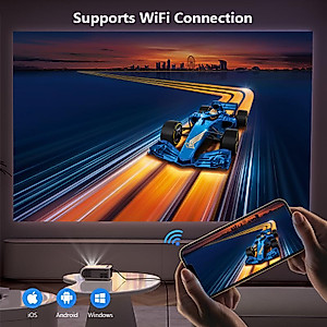 WiFi Mini Projector for iPhone, DZA Outdoor Portable Projector Supports 1080P with Synchronize Smartphone Screen, Movie Projector for Home Theater Compatible with iOS/Android/PC/TV Stick, and HDMI/USB