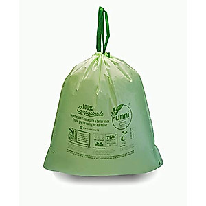 UNNI 100% Compostable Drawstring Bags, 13 Gallon, 49.2 Liter, 30 Count, Heavy Duty 1 Mils, Tall Kitchen Food Scrap Waste Bags, ASTM D6400, EN 13432, US BPI & OK Compost Home Certified, San Francisco