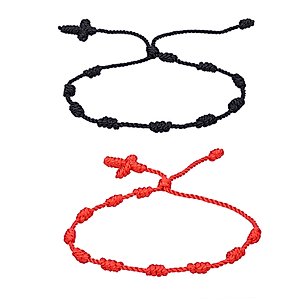 N/Q Handmade 7-10 Knots Red String Talisman Bracelet for Protection Success Prosperity and Good Luck Adjustable Thread Cross Amulet Bracelets for Women Men Unisex Jewelry-C red black