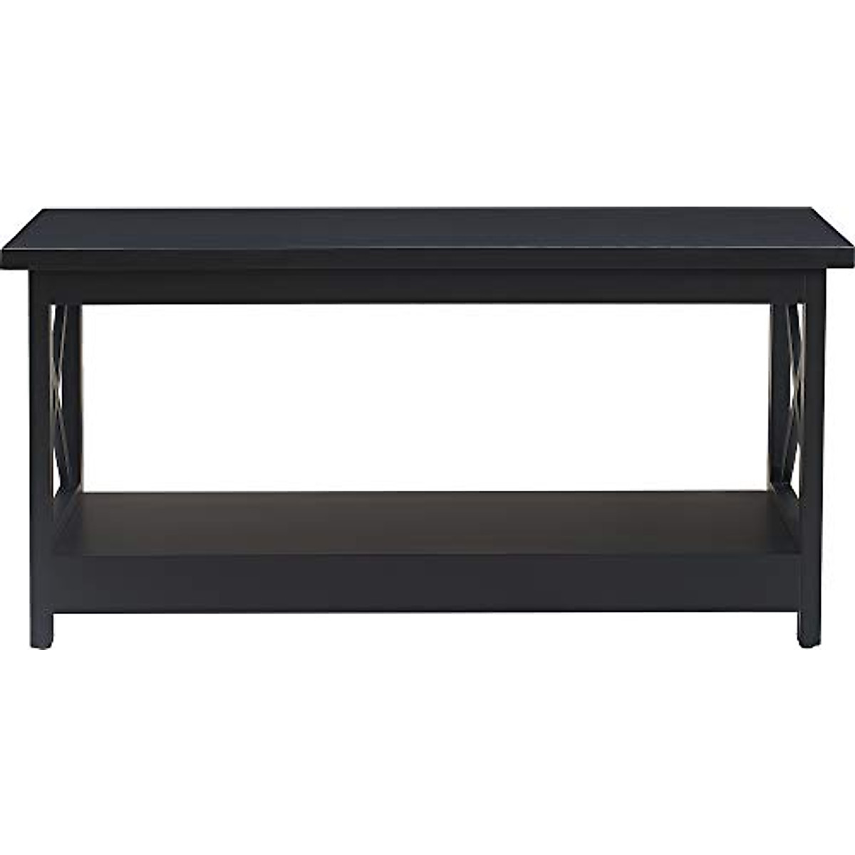 Serta Bismarck Modern Farmhouse Coffee Table with Lower Storage Shelf, Rectangle Tabletop with X-Shaped Lattice, Black