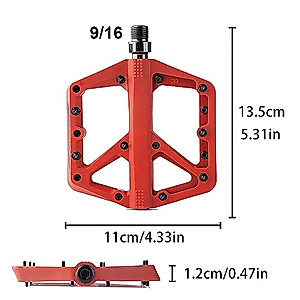 Lohca Mountain Bike Pedals Flat MTB Bike Pedals Nylon Non-Slip Bearing 9/16" Bicycle Road Bike Pedals Lightweight Wide Platform for BMX Staionary, Red