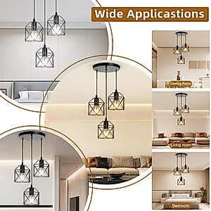 CANMEIJIA 3-Light Pendant Light Fixtures, Farmhouse Kitchen Island Light Fixture, Industrial Hanging Pendant Lighting for Dining Room Bedroom, Black Metal Cage Pendant, E26 Base, Bulbs Not Included