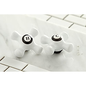 Kingston Brass KB3755PXBS Deck Mount 8" Center Kitchen Faucet, Porcelain Cross Handle with Brass Sprayer, Oil Rubbed Bronze