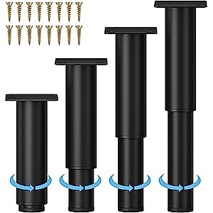 Metal Adjustable Furniture Legs 5.12-9.45 inch, Wlrrcwdttc Couch Legs Cabinet Legs Adjustable Height Replacement Support Leg for Sofa/Dresser/Bed/Chair/Coffee Table, Legs for Furniture Set of 4 -Black