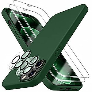 Dssairo [5 in 1 for iPhone 12 Pro Max Case 6.7 inch, with 2 Pack Screen Protector + 2 Pack Camera Lens Protector, Liquid Silicone Ultra Slim Shockproof Protective Phone Case (Alpine Green)