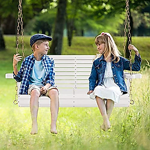 4FT Wooden Porch Swing w/Cupholders,Heavy Duty 800LBS Outdoor Swing Bench w/Chains,Patio Roll Back Swing Chair Bench,Front Porch 2-Person Hanging Bench,for Garden Courtyard Lawn & Balcony Backyard