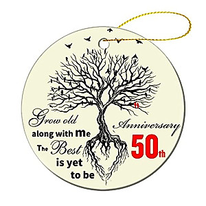 50th Anniversary Wedding Ornament Gifts for Women Men Couple, 50th Married, Wedding for Fifty Years, Ceramic Ornament for 50th Years Husband Wife Parents Keepsake Ornaments Christmas Tree Ornament