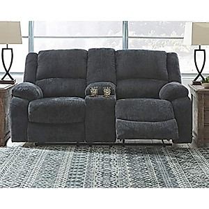 Signature Design by Ashley Draycoll Contemporary Double Reclining Manual Loveseat with Center Console, Dark Gray