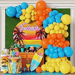 Blue Yellow Orange Balloons Garland Kit with 5/12/18 inch Balloon 144pcs for Tropical Summer Beach Hawaiian Baby Shower Birthday Bachelorette Pool Party Wedding Graduation Party Decorations