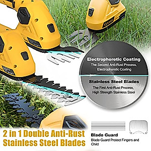 EVEAGE Light Duty Cordless Grass Shears Handheld Grass Hedge Trimmer 2 in 1 Grass Clippers Shrub Bush Trimmer for Garden, with Rechargeable 8V Battery and Charger Included