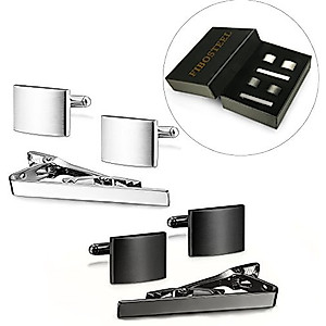FIBO STEEL Tie Clips Cufflink Set for Men Classic Wedding Cufflinks Mens Dad Birthday Gifts