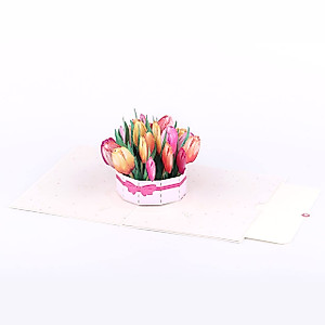 UNIPOP Tulips Bouquet Pop Up Card, Anniversary Card for Wife, Valentine Day Card for Her & Daughter, Happy Mothers Day Card, Thank You Card, Flower 3D Card