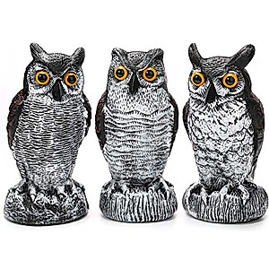 3 Pack Owl Decoy to Scare Birds Away, Fake Owl Scarecrows, Pigeon Deterrent, Plastic Owl Statue for Outdoor Garden Yard