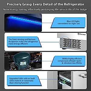 24 Inch Indoor Under Counter Drawer Fridge Stainless Steel Undercounter Refrigerator Freestanding Outdoor Fridge for Home Built-in Commercial Beverage Refrigerator with Dispenser and Digital Display