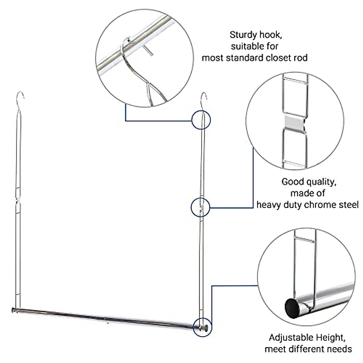 STORAGE MANIAC Hanging Closet Rod, Adjustable Width and Height Closet Hanging Organizer, Space-Saving Clothes Hanging Bar, Closet Extender Hanging Rod Double Closet Hanging Rod, 2 Pack Chrome