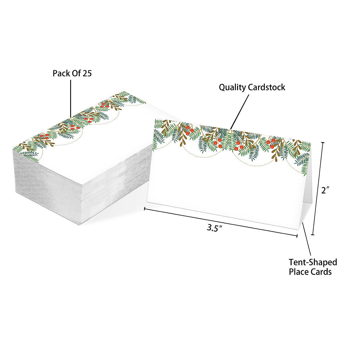 Table Place Card, Christmas Themed Tent Style Cards, Pack of 25 Half-Fold Reception Place Card, Perfect for Christmas Party, Birthday, Wedding, Bridal Shower, Baby Shower, Banquet C17