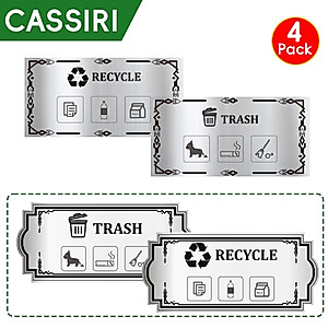 cassiri Recycle Stickers for Trash Bins - 4-Piece Set, Recycle Sticker Standard Garbage Signs Sticker, Trash and Recycle Stickers Waterproof Strong Adhesive, Recycling Stickers for Trash Can (Square)