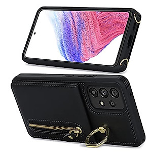 Jaorty Samsung Galaxy A53 5G Phone Case for Women with Card Holder,Samsung A53 Case Wallet Crossbody Lanyard with Strap,Credit Card Slots Kickstand Case with Ring Holder,6.5 Inch,Black