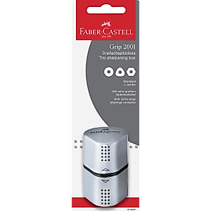 Faber-Castell Grip Trio Pencil Sharpener - Grey, 3-in-1 Artist Pencil Sharpener, Manual Handheld Sharpener for Colored Pencil, Jumbo and Graphite Pencils