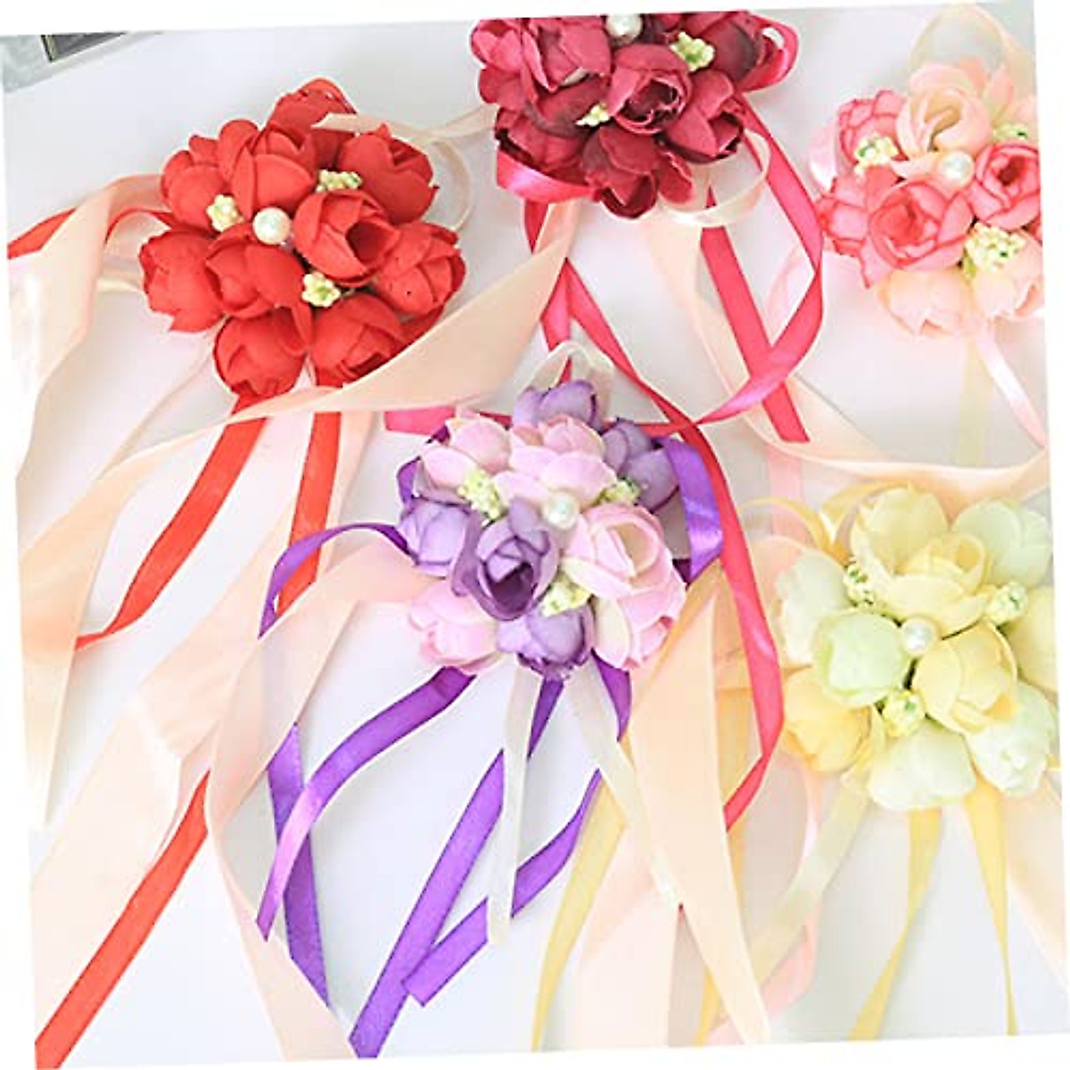 VOSAREA 5Pcs Wrist Flower Wedding Bridal Rose Hand Flowers Bridal Hand Flower Corsage Wristlet Prom Dresses Wedding Corsages Flower Corsage Ballgown Peony Silk Flower Bride Wedding Flowers