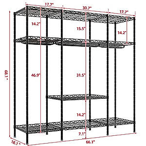 BOLUBOYA Wire Garment Rack Heavy Duty Clothes Rack Metal Clothing Racks with shelves, Portable Wardrobe Closet rack for Hanging Clothes Freestanding rack