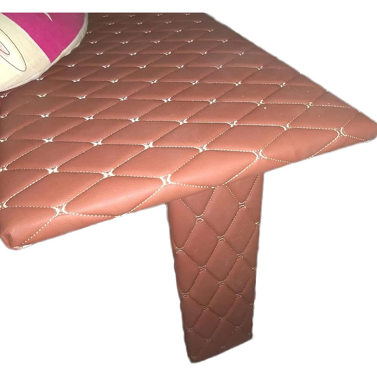 LANOBA Diamond Faux Leather Vinyl Quilted Foam Fabric with 1/4" Thick Foam Backing for Upholstery Car Headliner Headboards Furniture DIY Projects,60" x 39.37" (Brown)