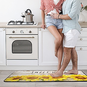 Kawani Sunflower Kitchen Rugs Floor Mat Anti Fatigue Washable Wooden Door Mats for Home & Kitchen & Office Decor Memory Foam Runner Rug Non-Skid 39x20inch Yellow Sweet Home