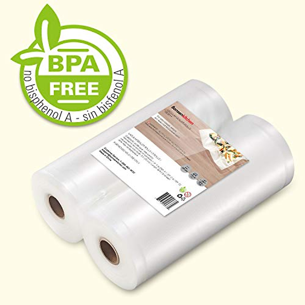 Bonsenkitchen Food Bags Rolls, 2 Pack 8" x 50' Sous Vide Cooking Bags (Total 100 feet), BPA Free 8 Inch Customized Size Food Vacuum Sealer Bags