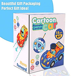 Liberty Imports 2 Pack RC Cartoon Police Car and Race Car Radio Remote Control Toys with Music & Sound for Baby, Toddlers, Kids